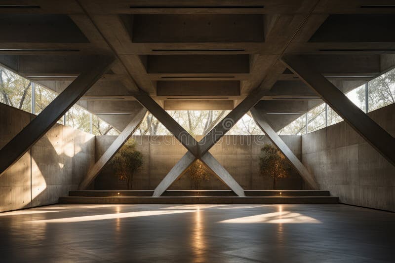 The Inside of an Abstract Concrete Building with Two Rays of Light ...