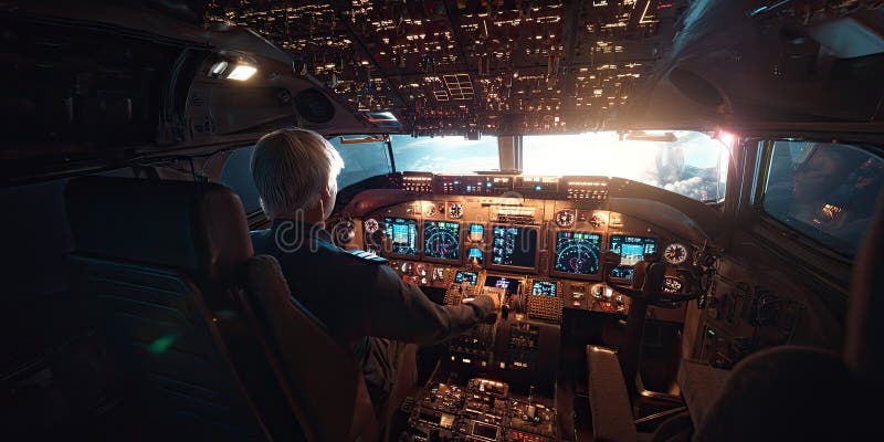 Pilot Operating Controls Inside Airplane Cockpit View Stock ...