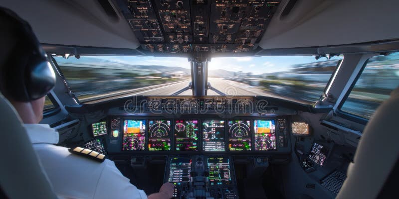 Pilot View of Plane Cockpit during Take Off Runway Stock Illustration ...