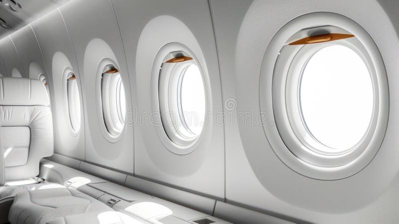 Inside Aircraft Cabin, Windows and Business Class Seats. Generative AI ...
