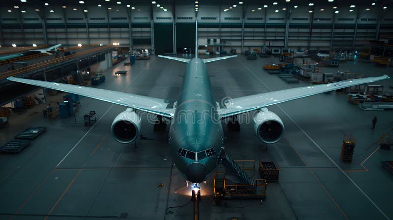 Inside the Aircraft Hangar, a Boeing 777 Undergoing Maintenance Stock ...