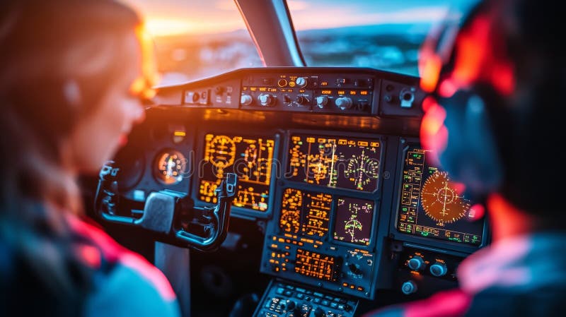 Inside the Aircraft Stunning View of a Modern Airplane Cockpit during ...