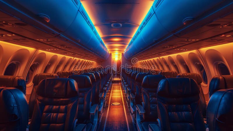 Inside of an Airplane with Blue Leather Seats Stock Photo - Image of ...