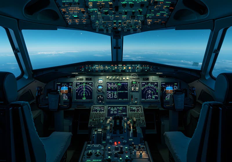 Airplane Cockpit Interior Night View Stock Illustration - Illustration ...