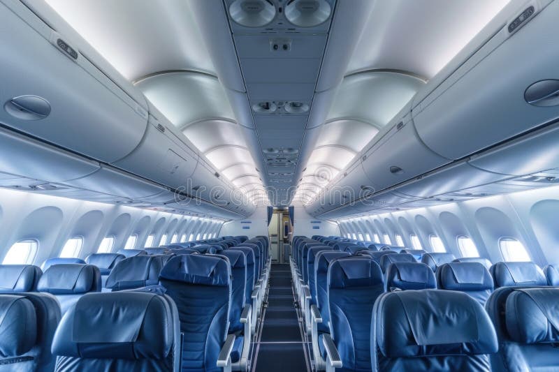 The Inside of an Airplane is Empty and Mostly Blue Stock Photo - Image ...
