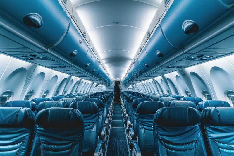The Inside of an Airplane is Empty and Mostly Blue Stock Image - Image ...