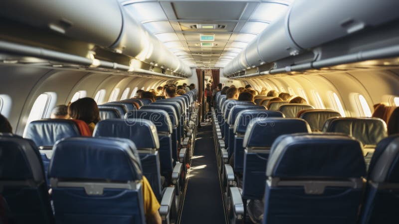 Inside of an Airplane with Large Group of People. Generative AI Stock ...