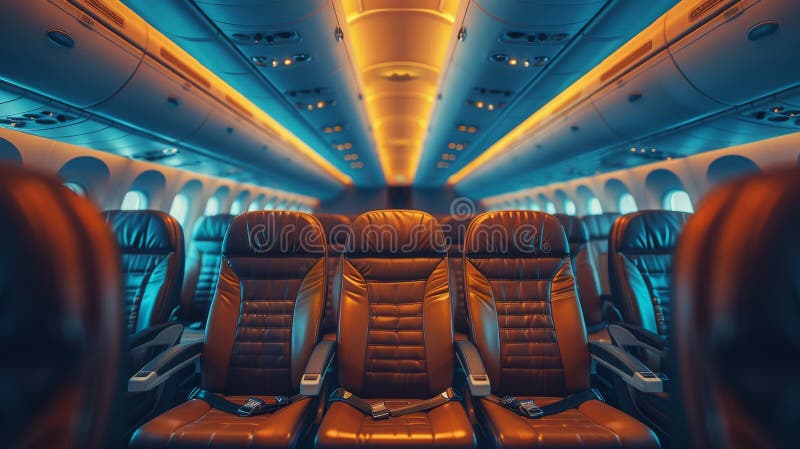 Inside an Airplane with Leather Seats Stock Photo - Image of passenger ...