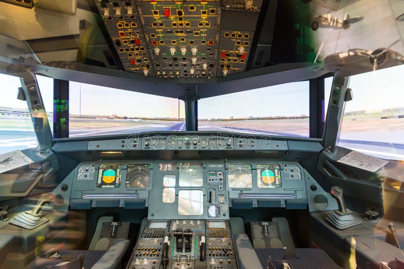 Inside Airplane Pilot Cabin. Stock Image - Image of engine, electronics ...