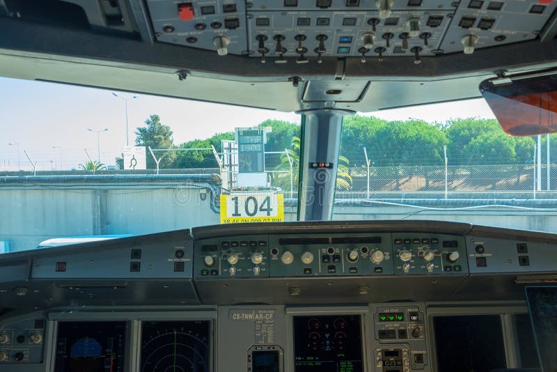 Inside Airplane Pilot Cabin Stock Photo - Image of buttons, navigation ...