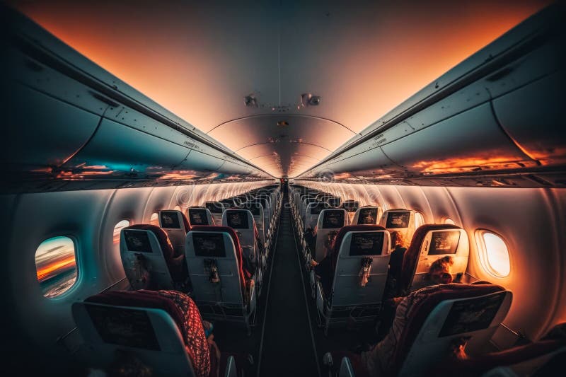 The Inside of an Airplane with Rows of Seats. Generative AI Stock ...
