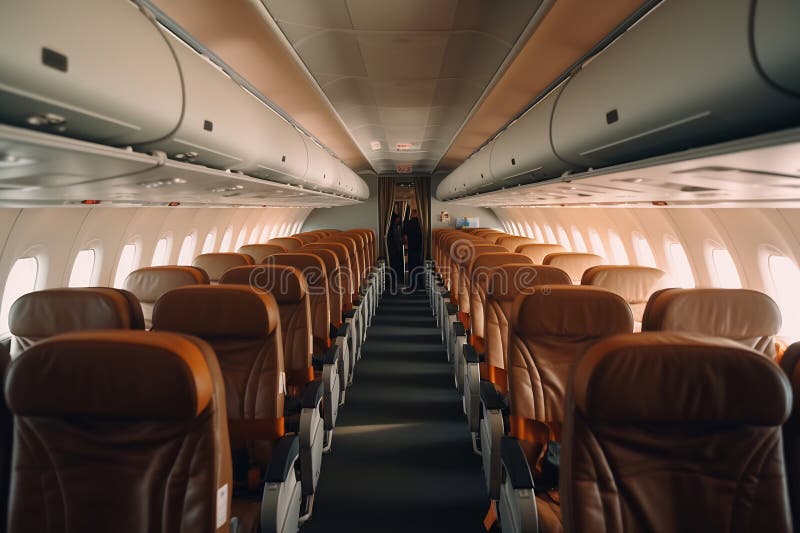 Inside an Airplane with Rows of Seats Stock Image - Image of lavatory ...