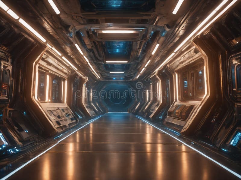Inside a Alien Spaceship. Space Base Corridor - Generated by Ai Stock ...