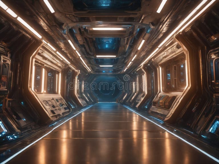 Inside a Alien Spaceship. Space Base Corridor - Generated by Ai Stock ...