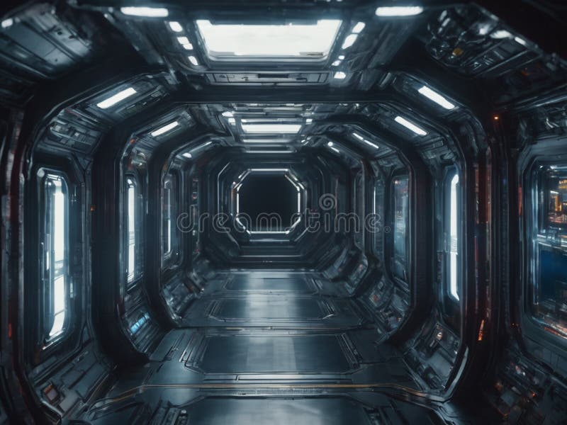 Inside a Alien Spaceship. Space Base Corridor - Generated by Ai Stock ...