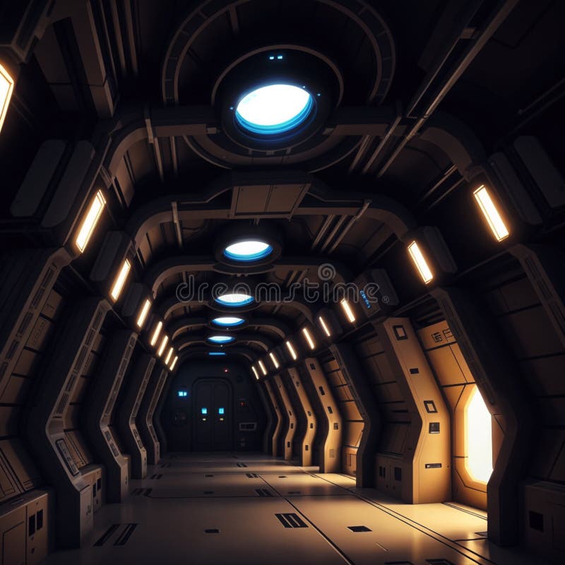 Inside a Alien Spaceship. Space Base Corridor - Generated by Ai Stock ...