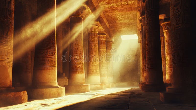 Inside an Ancient Temple, Sunlight Highlights the Stone Columns and ...