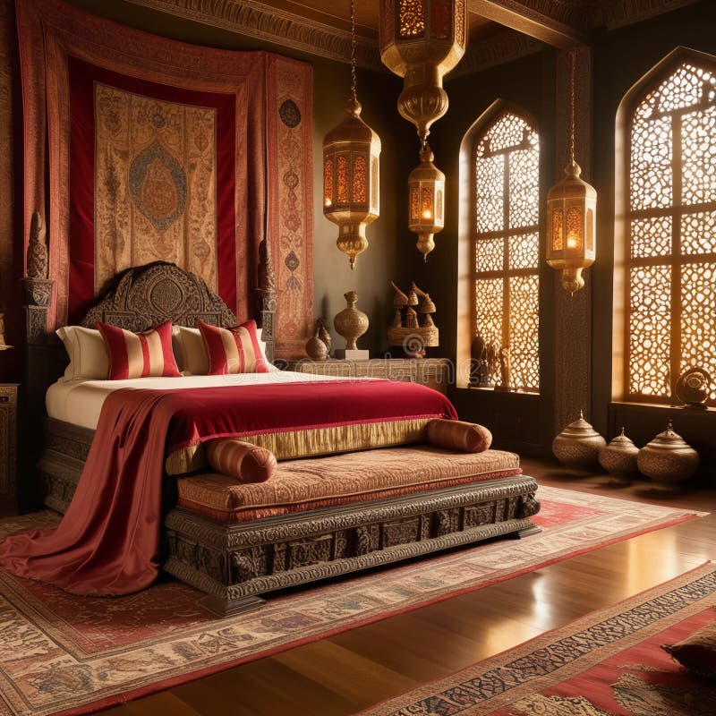 Inside the Arabic Style Bedroom Stock Illustration - Illustration of ...