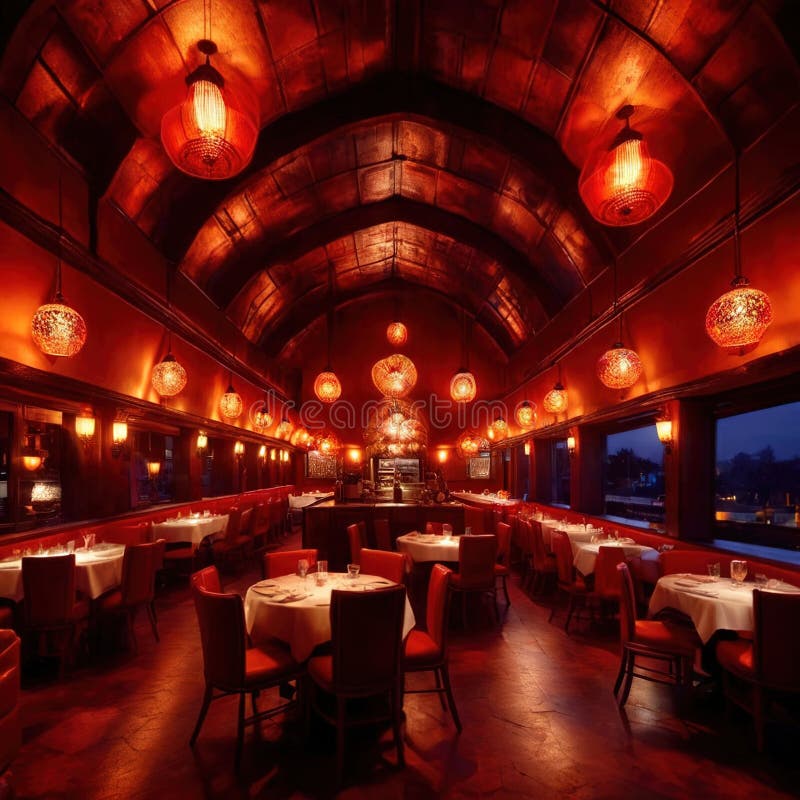 Inside Bar Interior, Bright Long Exposure, Glowing Lights Stock ...