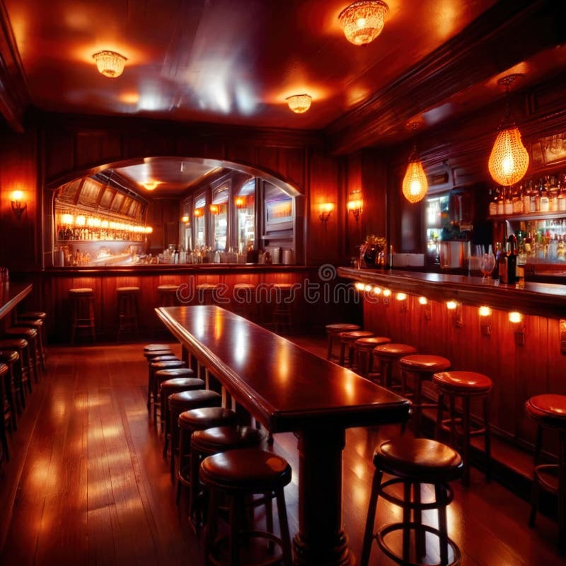 Inside Bar Interior, Bright Long Exposure, Glowing Lights Stock ...