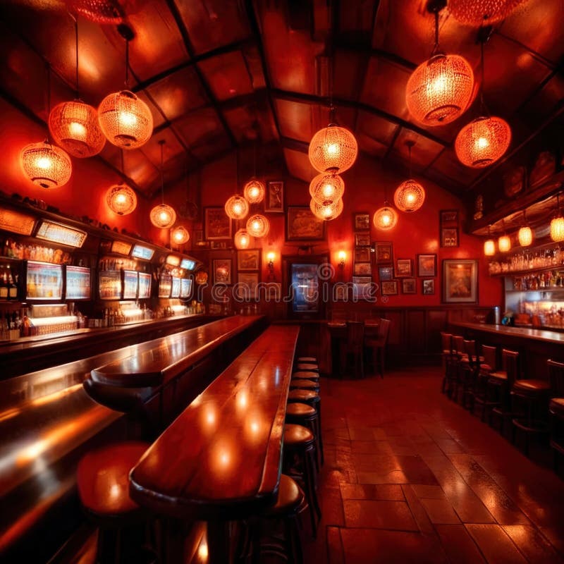 Inside Bar Interior, Bright Long Exposure, Glowing Lights Stock ...