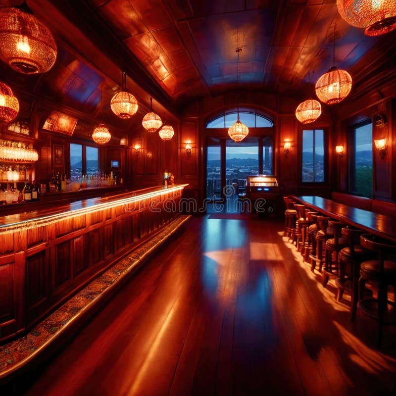 Inside Bar Interior, Bright Long Exposure, Glowing Lights Stock ...