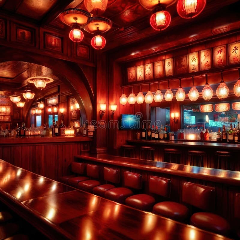 Inside Bar Interior, Bright Long Exposure, Glowing Lights Stock ...