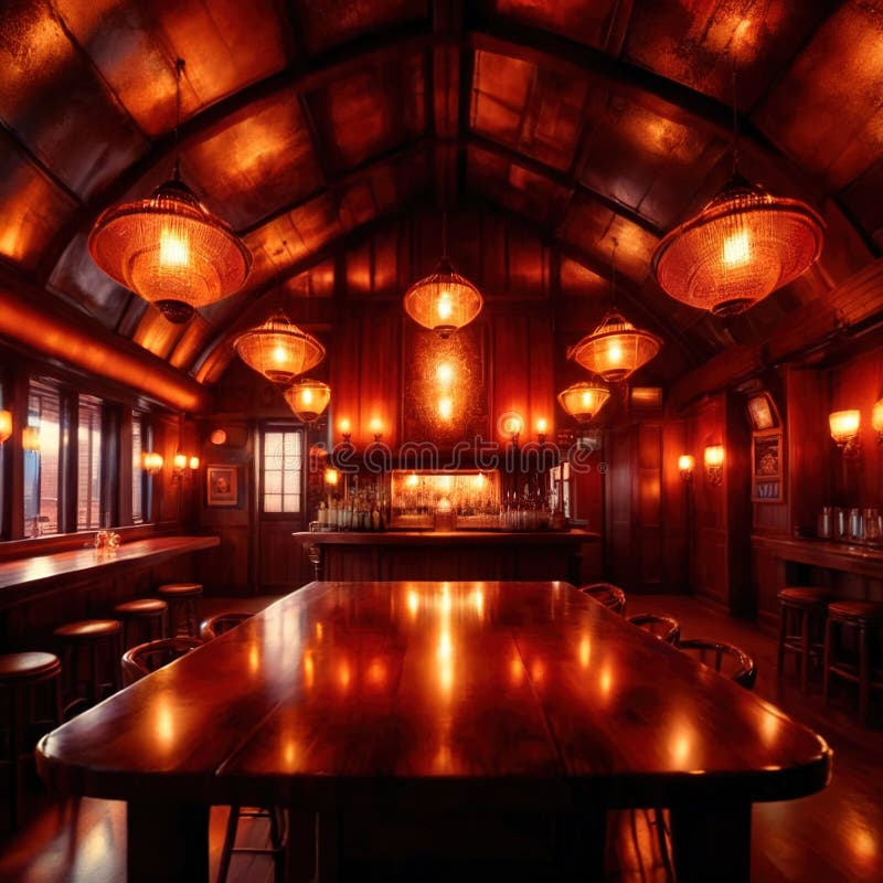 Inside Bar Interior, Bright Long Exposure, Glowing Lights Stock ...