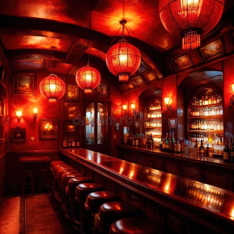 Inside Bar Interior, Bright Long Exposure, Glowing Lights Stock ...