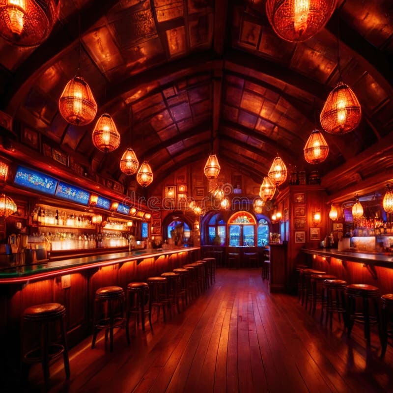 Inside Bar Interior, Bright Long Exposure, Glowing Lights Stock ...