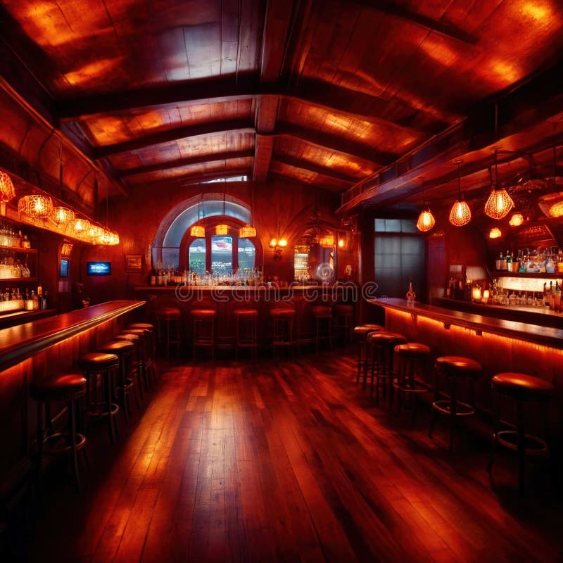 Inside Bar Interior, Bright Long Exposure, Glowing Lights Stock ...