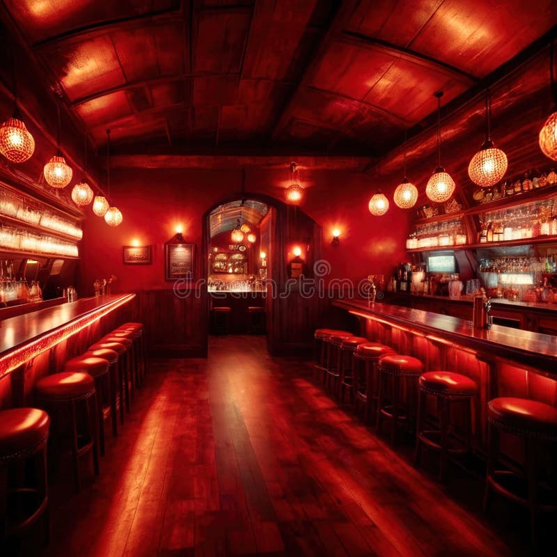 Inside Bar Interior, Bright Long Exposure, Glowing Lights Stock ...