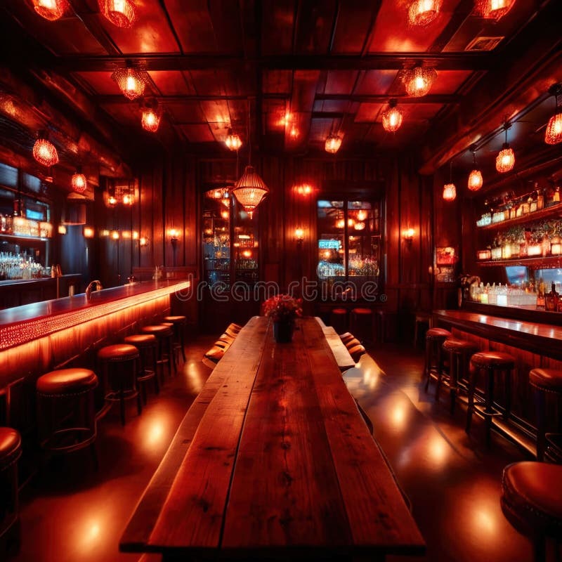 Inside Bar Interior, Bright Long Exposure, Glowing Lights Stock ...