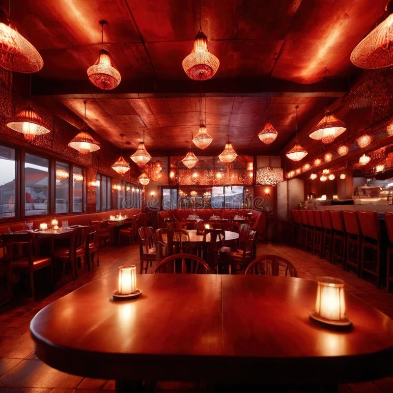 Inside Bar Interior, Bright Long Exposure, Glowing Lights Stock ...