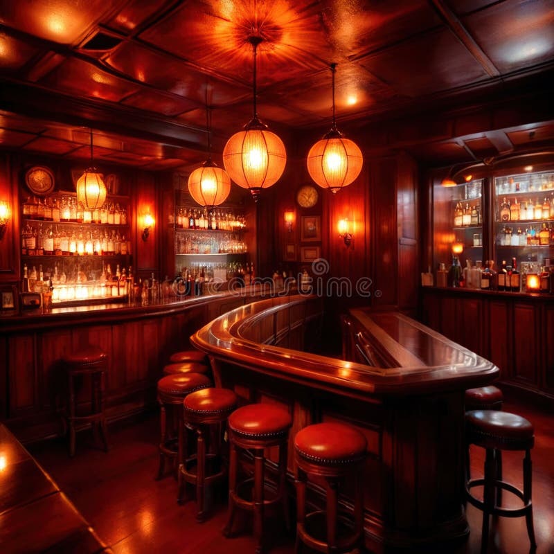 Inside Bar Interior, Bright Long Exposure, Glowing Lights Stock ...