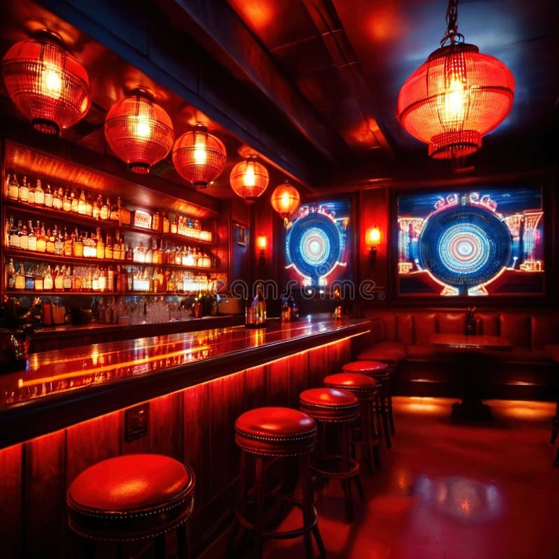 Inside Bar Interior, Bright Long Exposure, Glowing Lights Stock ...