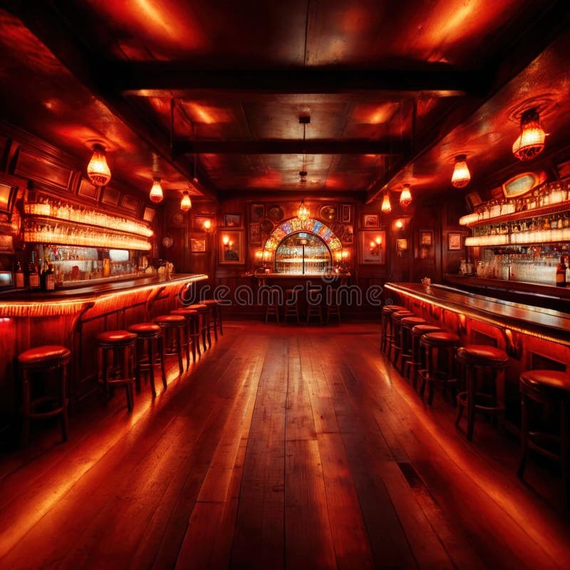 Inside Bar Interior, Bright Long Exposure, Glowing Lights Stock ...