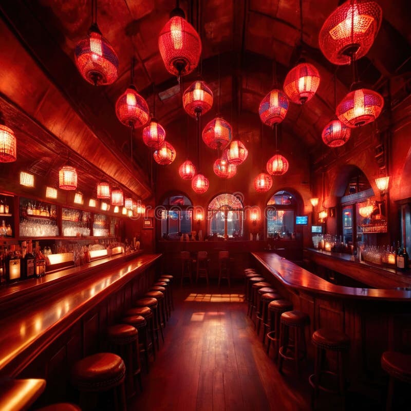 Inside Bar Interior, Bright Long Exposure, Glowing Lights Stock ...