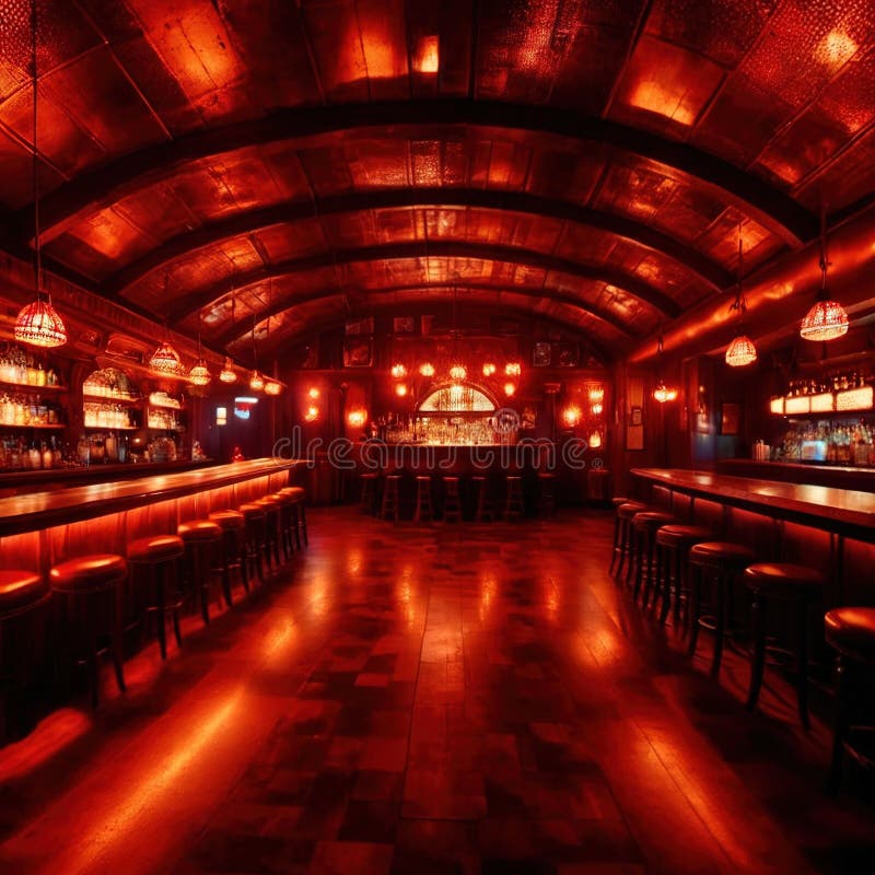 Inside Bar Interior, Bright Long Exposure, Glowing Lights Stock ...