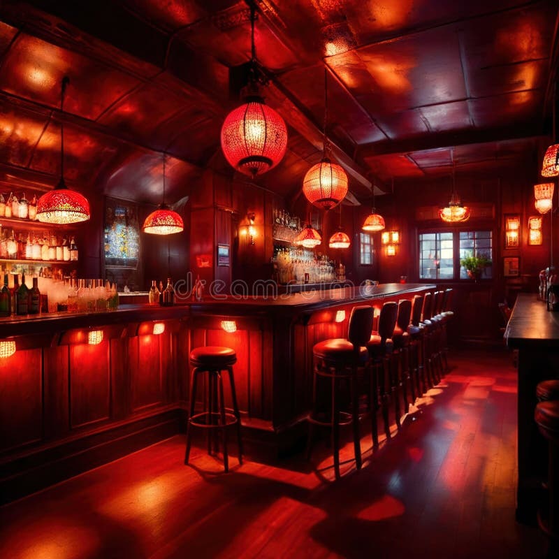 Inside Bar Interior, Bright Long Exposure, Glowing Lights Stock ...