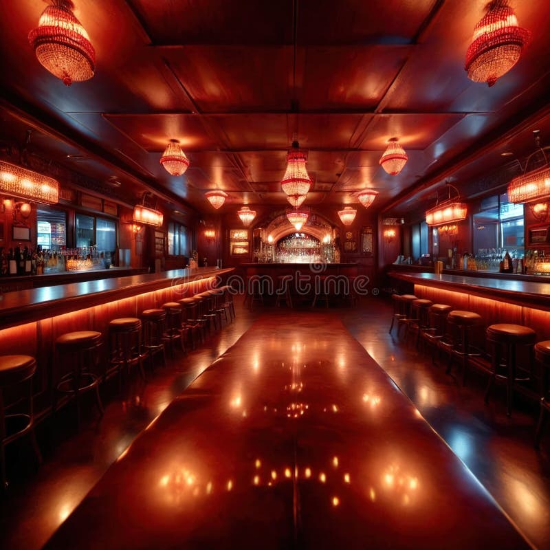 Inside Bar Interior, Bright Long Exposure, Glowing Lights Stock ...