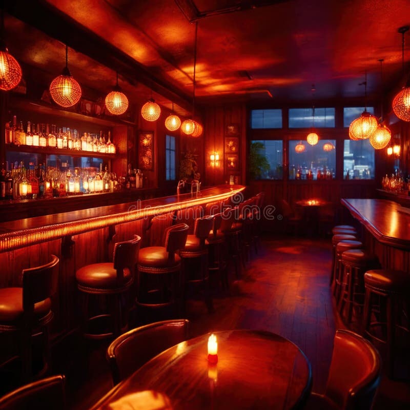 Inside Bar Interior, Bright Long Exposure, Glowing Lights Stock ...