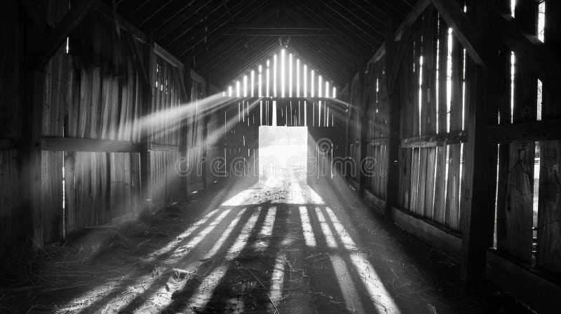 Inside the Barn is Filled with Shadows and Light Creating an Eerie yet ...