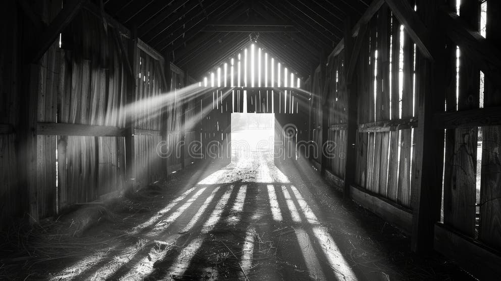 Inside the Barn is Filled with Shadows and Light Creating an Eerie yet ...