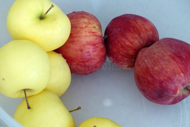 Inside a Basket of Ripe Yellow Apples and Red Apple Stock Image - Image ...