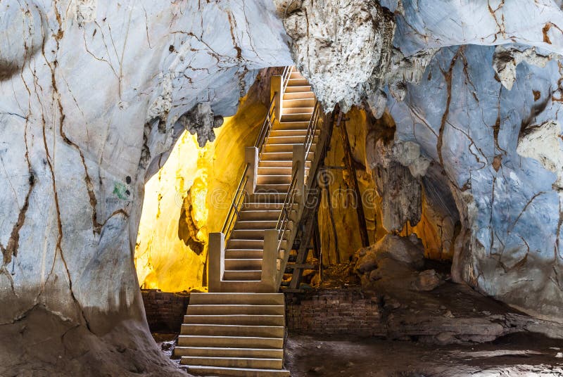 Inside Beautiful Cave with Stairway Stock Photo - Image of thailand ...