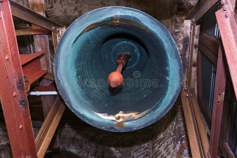 Inside the Bell Tower. a View from Below of the Big Bell Stock Photo ...