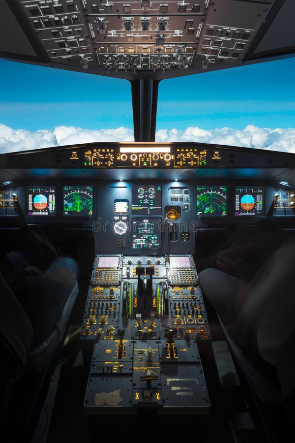 Inside a Big Jet Flying Plane Cockpit Stock Photo - Image of airline ...