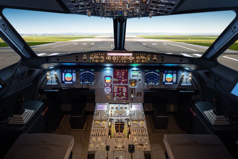 Inside a Big Jet Flying Plane Cockpit Stock Image - Image of airline ...