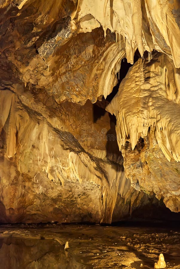 Inside a Big Limestone Cave with an Underground Lake Stock Image ...